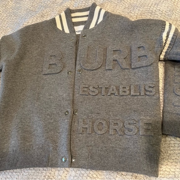 Burberry | Jackets & Coats | Burberry Gray Embroidered Varsity Jacket ...